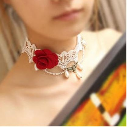 Vintage Royal Bride Lace Rose Pearl Chain Necklace For Women on Luulla